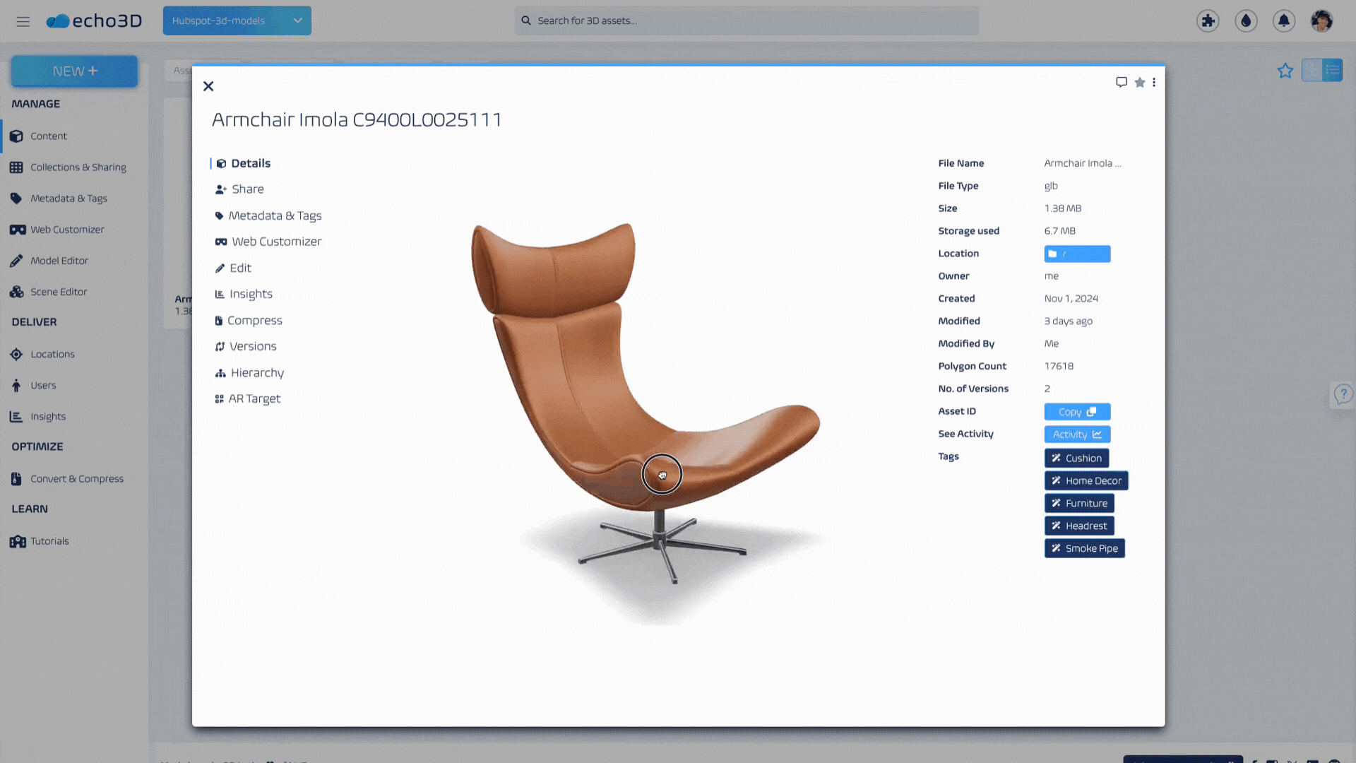 A 3D Digital Asset Management System (DAM) for Digital Teams